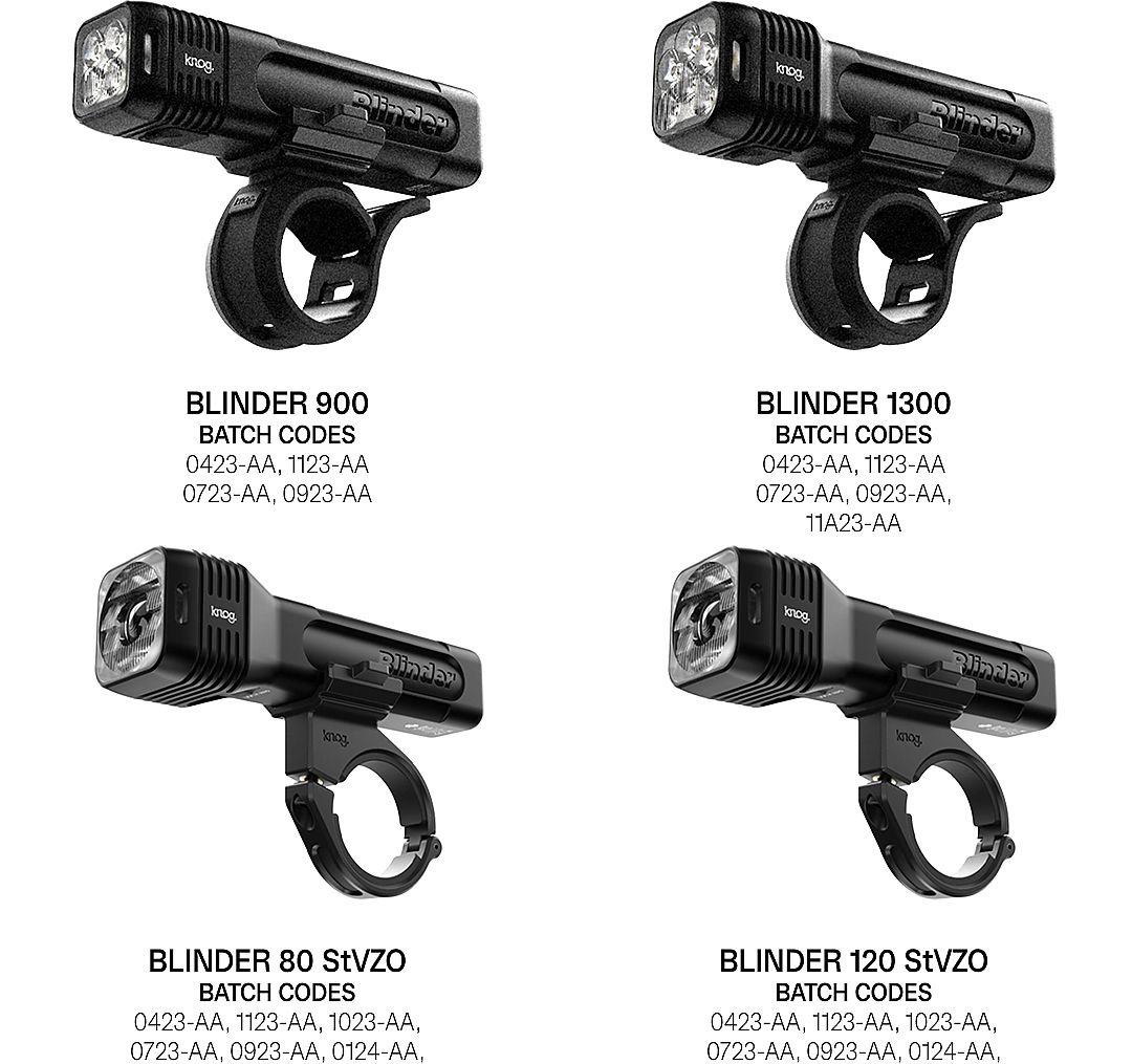 Knog recalls some Blinder headlights because of potential overheating ...