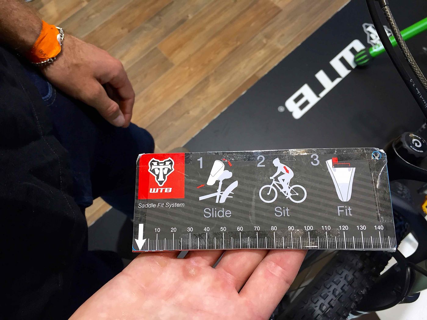 WTB's new sit-bone measurement tool is used on the rider's own bike ...